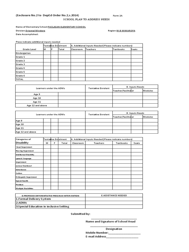 Early Enrolment Form | PDF | Special Education | Disability