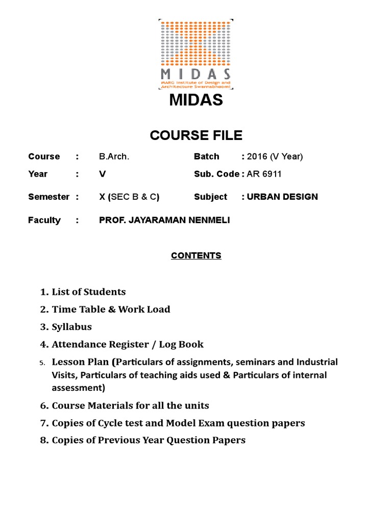 Course File - UD - Lesson Plan - AR6911 | PDF | Urban Design
