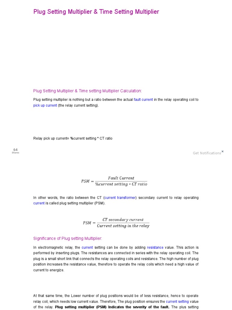Plug Setting Multiplier Time Setting Multiplier Electrical4u Pdf