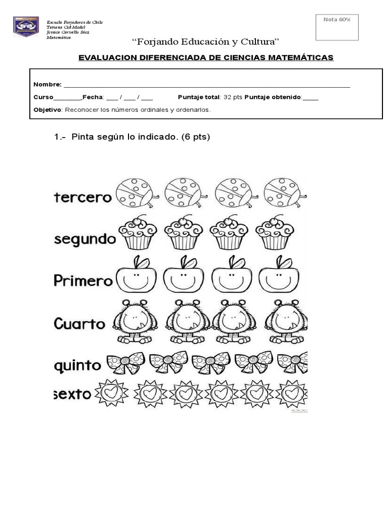 Prueba Números Ordinales | PDF