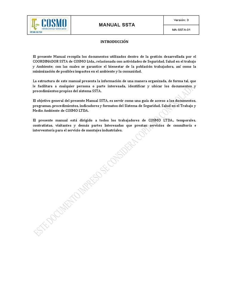 MA-SSTA-01 Manual RUC | PDF | Seguridad y salud ocupacional | La ...