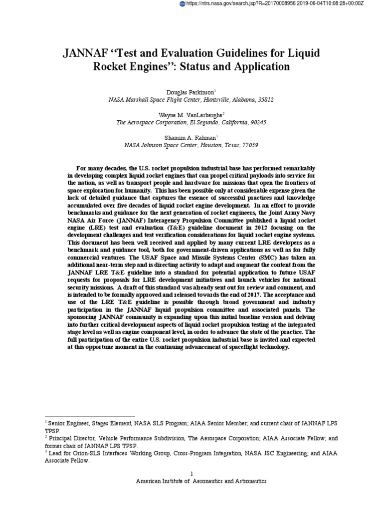 JANNAF "Test and Evaluation Guidelines For Liquid | PDF | Reliability ...
