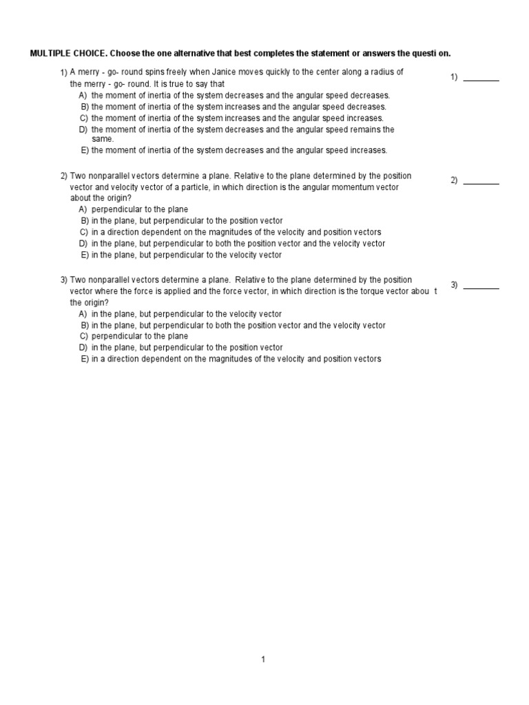 Understanding Rotational Motion Through Multiple Choice Questions | PDF | Torque | Rotation ...