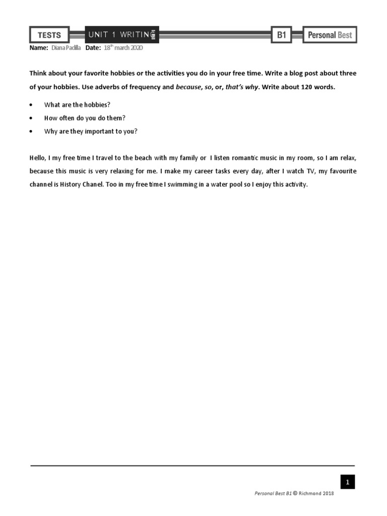 Unit 1 Writing: Diana Padilla 18 March 2020 | PDF