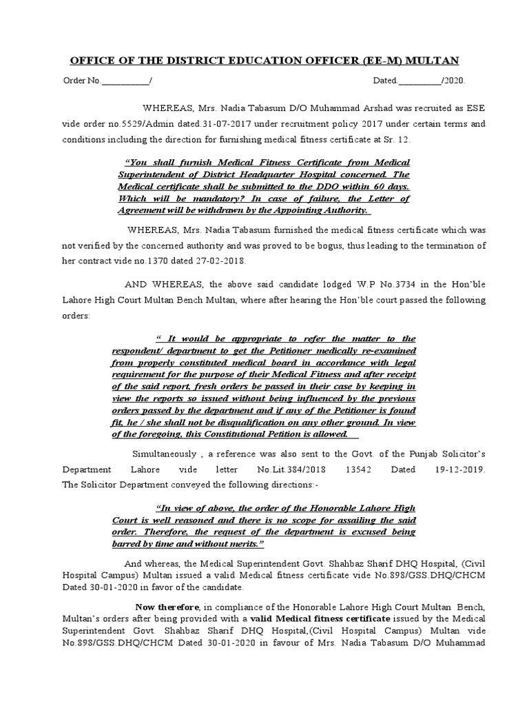 Appointment Order Medical | PDF | Diploma | Professional Certification