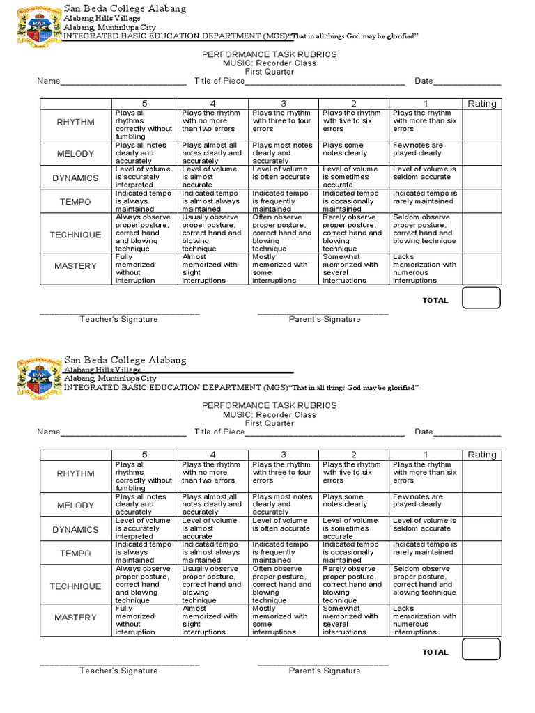 Music Performance Task Rubrics | PDF | Tempo | Elements Of Music