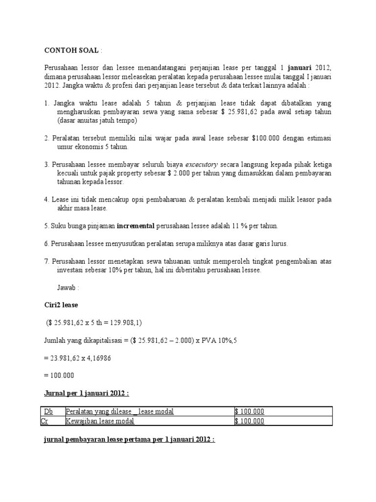 Contoh Soal dan Jurnal Leasing | PDF | Pengelolaan Keuangan & Uang