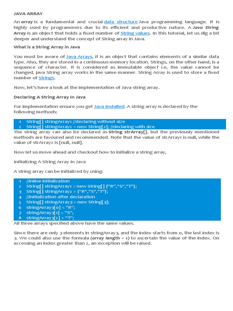 Data Structure String Values Array Is An Object That Holds A Fixed Number Of Pdf String 4501