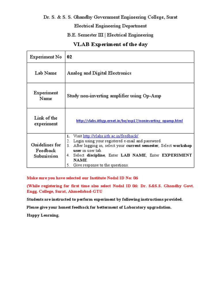VLAB Experiment of The Day: User in User Tab. Name | PDF