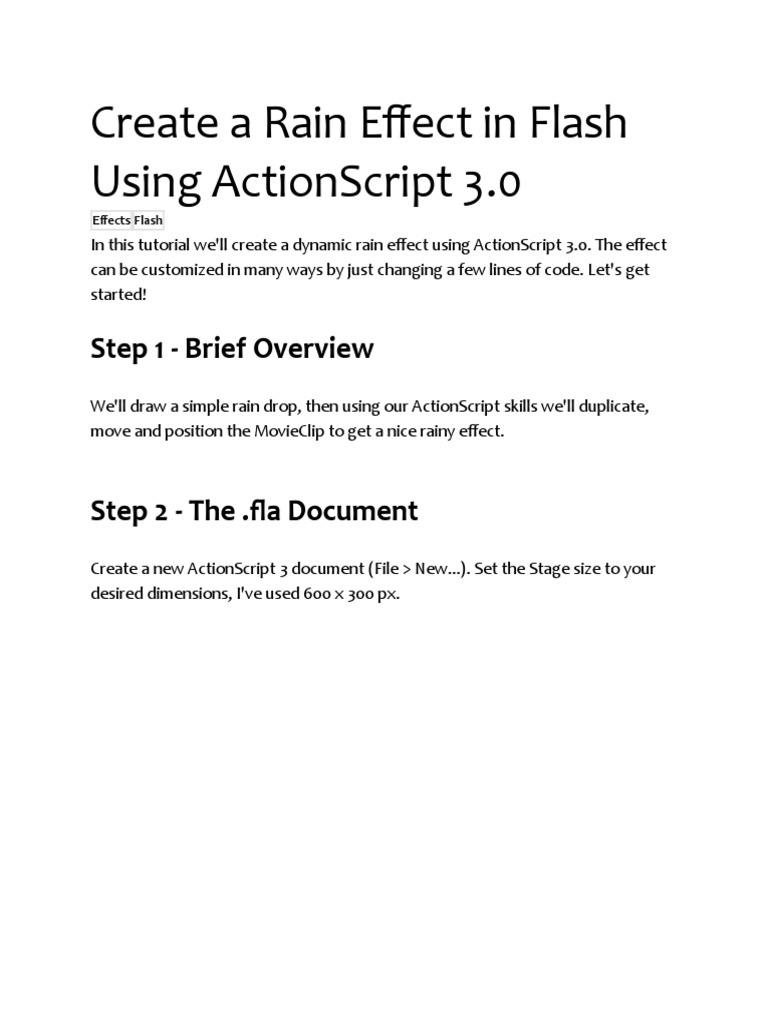 Creating RAIN EFFECT With ACTIONSCRIPT | PDF | Array Data Structure | Action Script