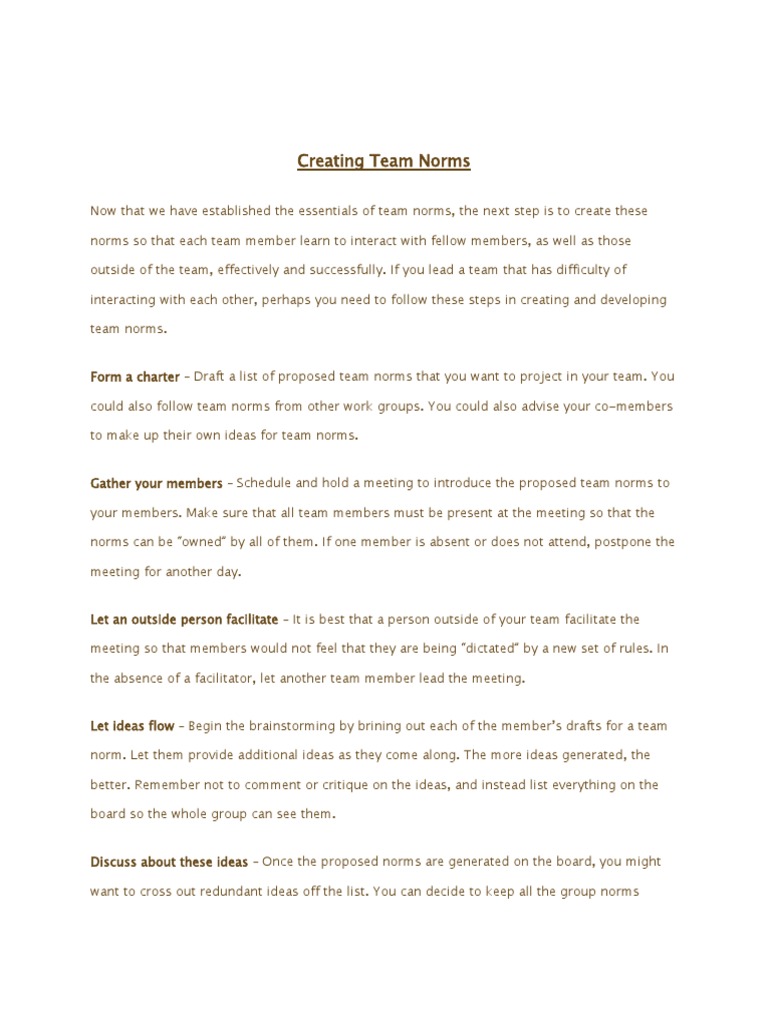 Creating Team Norms | Download Free PDF | Goal | Behavior Modification