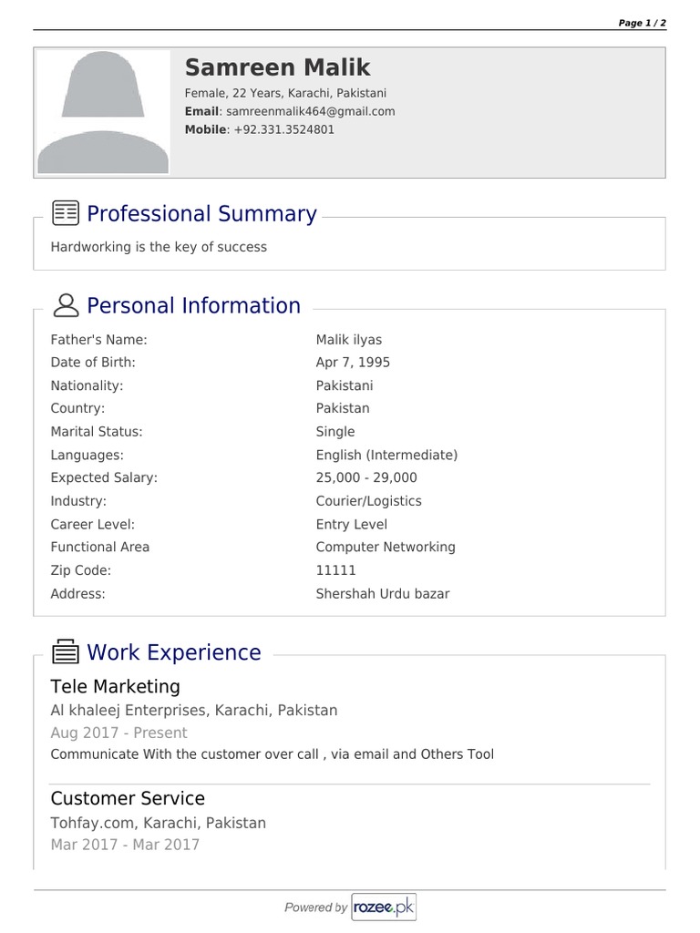 Samreen Malik: Professional Summary | PDF
