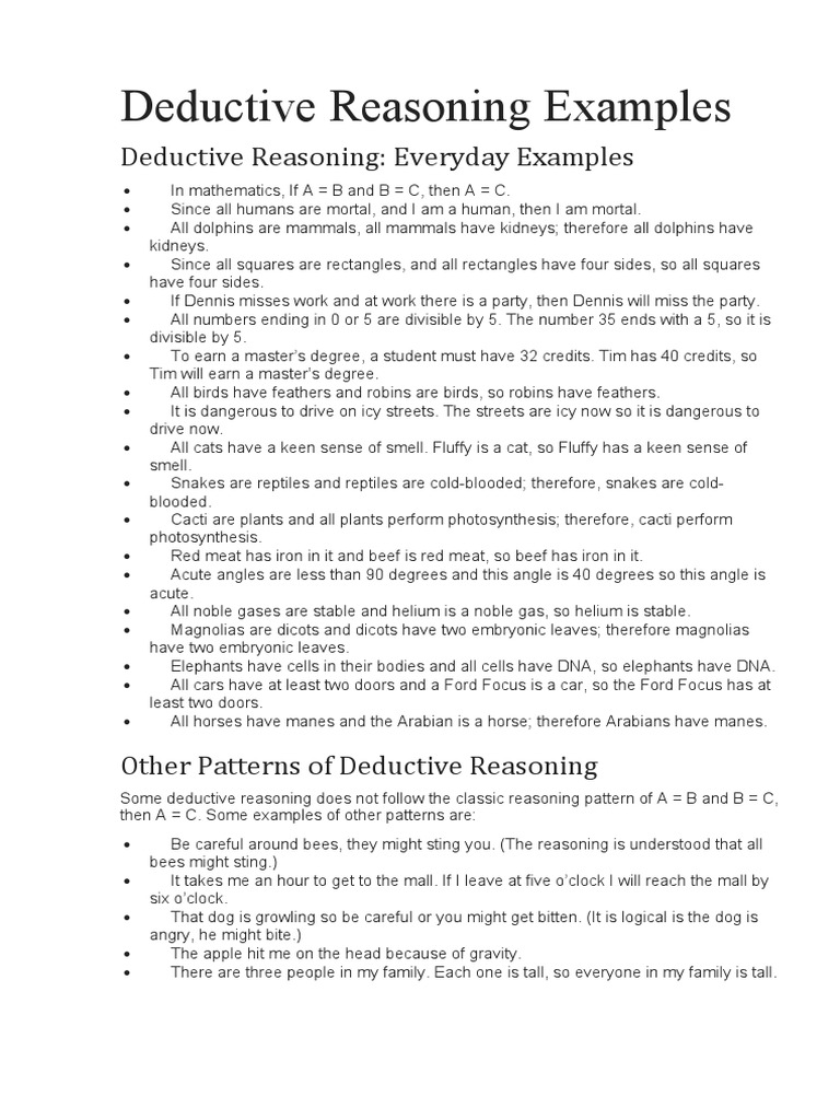 Deductive Reasoning: Everyday Examples | PDF | Inductive Reasoning | Reason