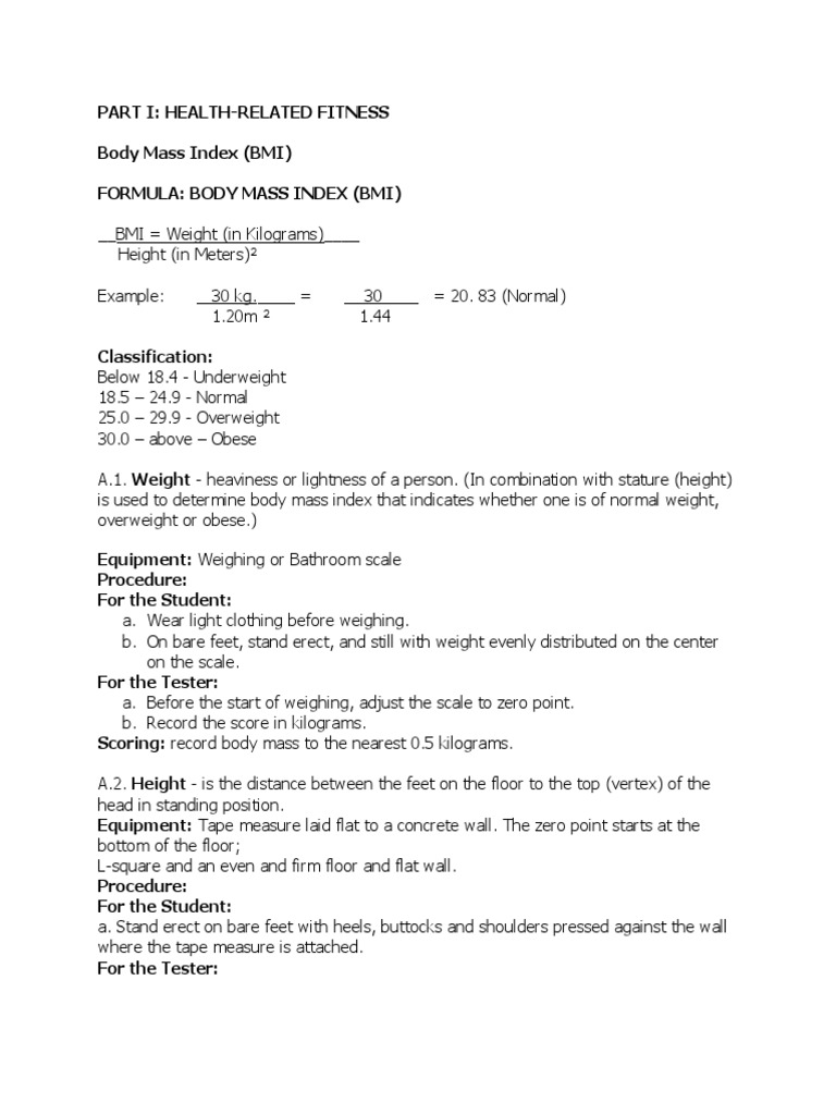BMI Calculation and Fitness Testing Guide | PDF | Body Mass Index ...