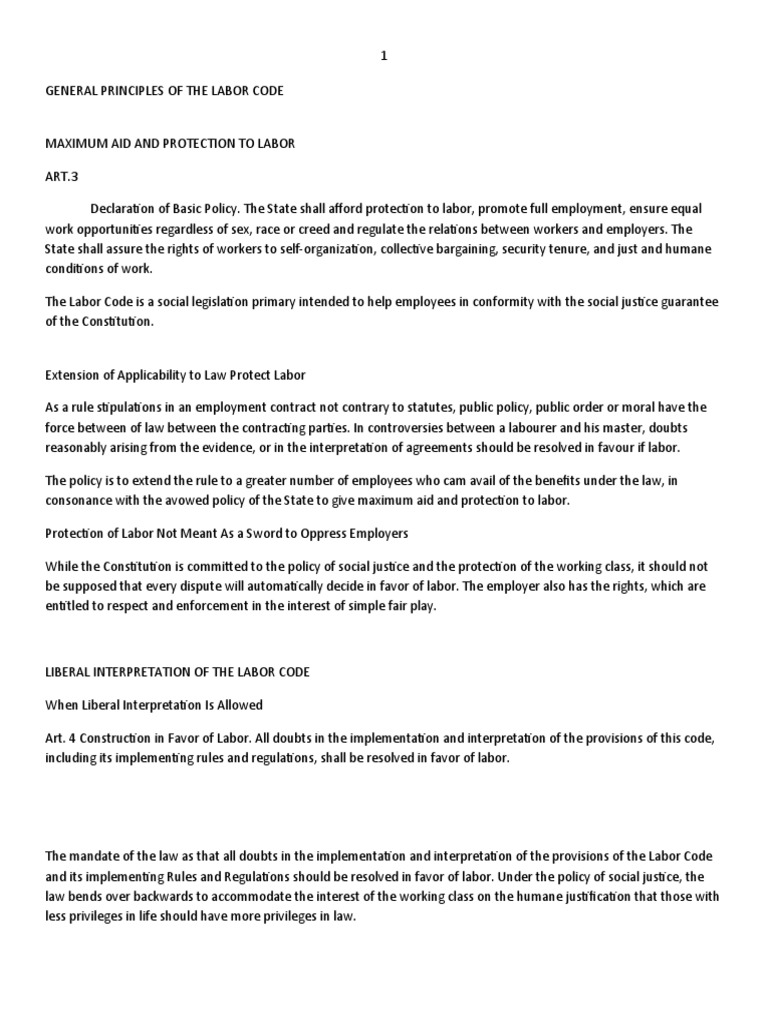 General Principles of The Labor Code | PDF | Overtime | Independent ...