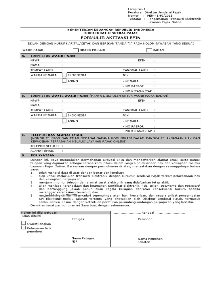 Formulir Aktivasi EFIN | PDF