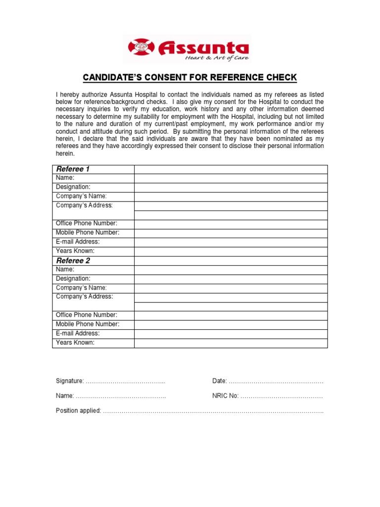 Consent For Reference Check | PDF