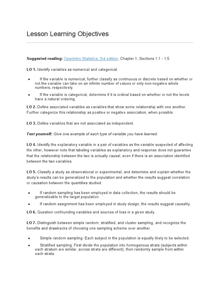 Lesson Learning Objectives: Openintro Statistics, 3Rd Edition | PDF | Dependent And Independent ...