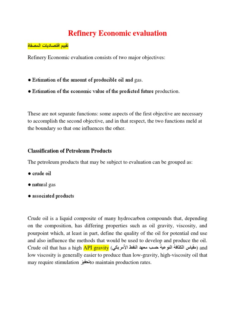 Refinery Economic Evaluation: Classification of Petroleum Products | PDF