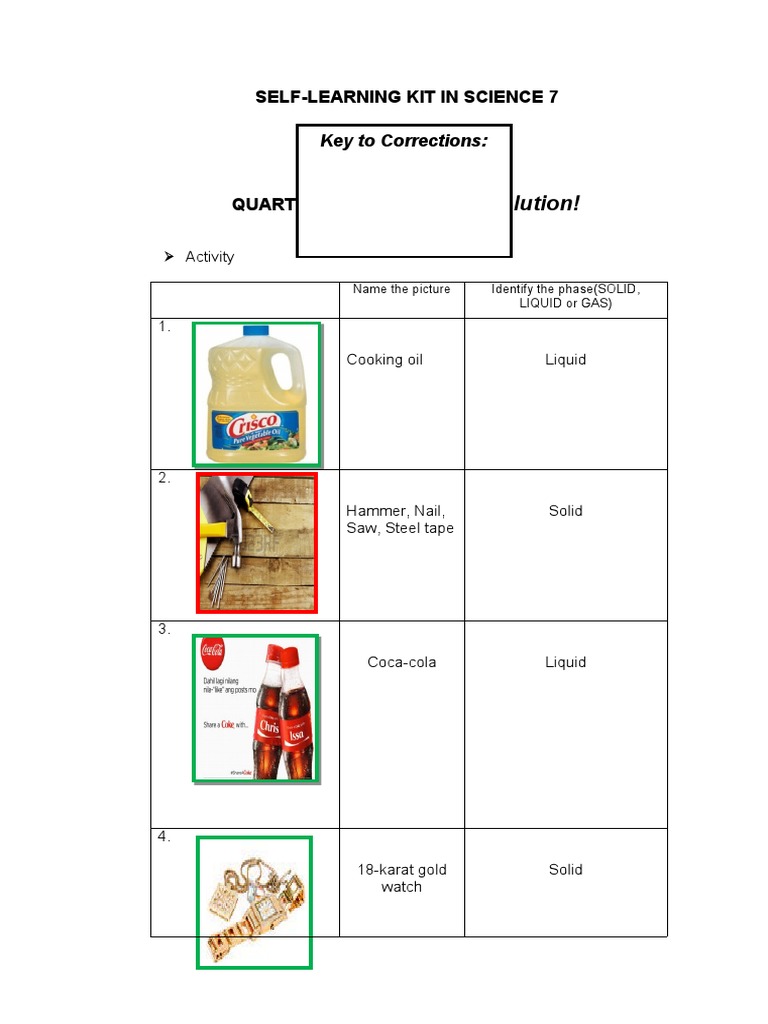 2 Key To Corrections Science Grade 7 | PDF | Solution | Natural Environment
