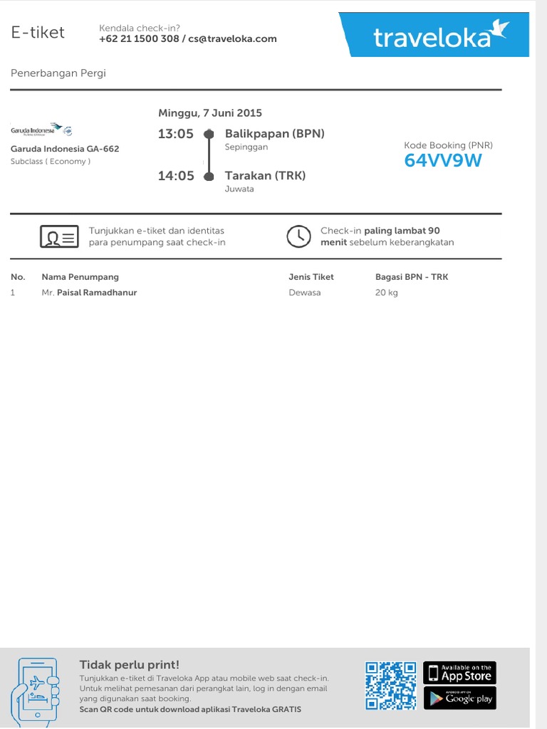 Contoh E-Tiket Traveloka dan Prosedur Refund | PDF