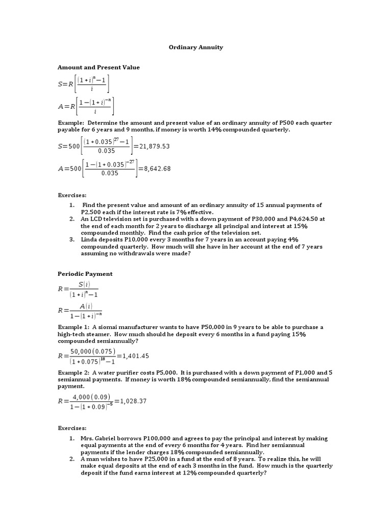 S R I A R I: Ordinary Annuity | PDF | Present Value | Interest