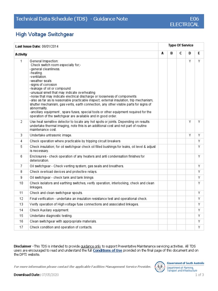 High Voltage Switchgear: Technical Data Schedule (TDS) - Guidance Note ...