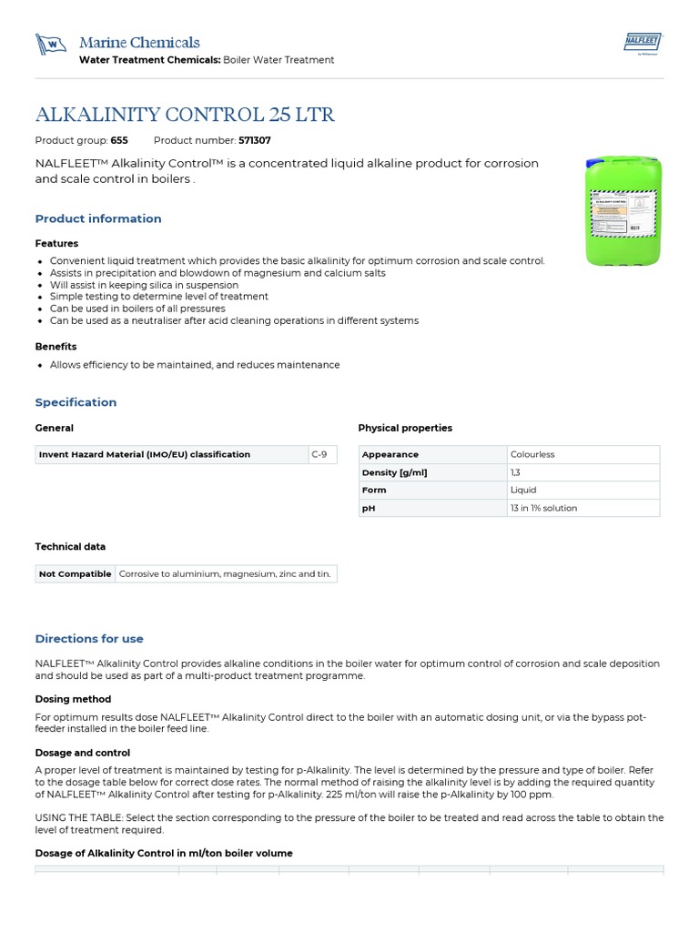 Alkalinity Control 25 LTR | PDF | Corrosion | Dose (Biochemistry)