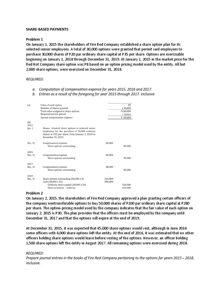 Share-Based Payments With Answer PDF | PDF | Vesting | Option (Finance)