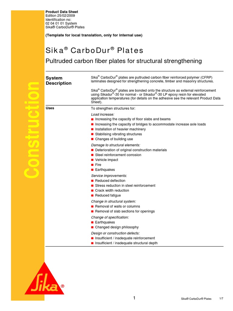 Sika Carbodur Plates: Pultruded Carbon Fiber Plates For Structural ...