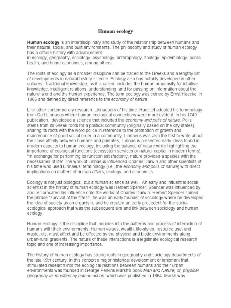 Human Ecology: Human Ecology Is An Interdisciplinary and Study of The ...