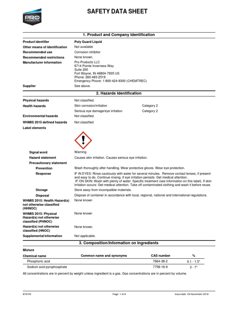 Safety Data Sheet: 1. Product and Company Identification | PDF ...