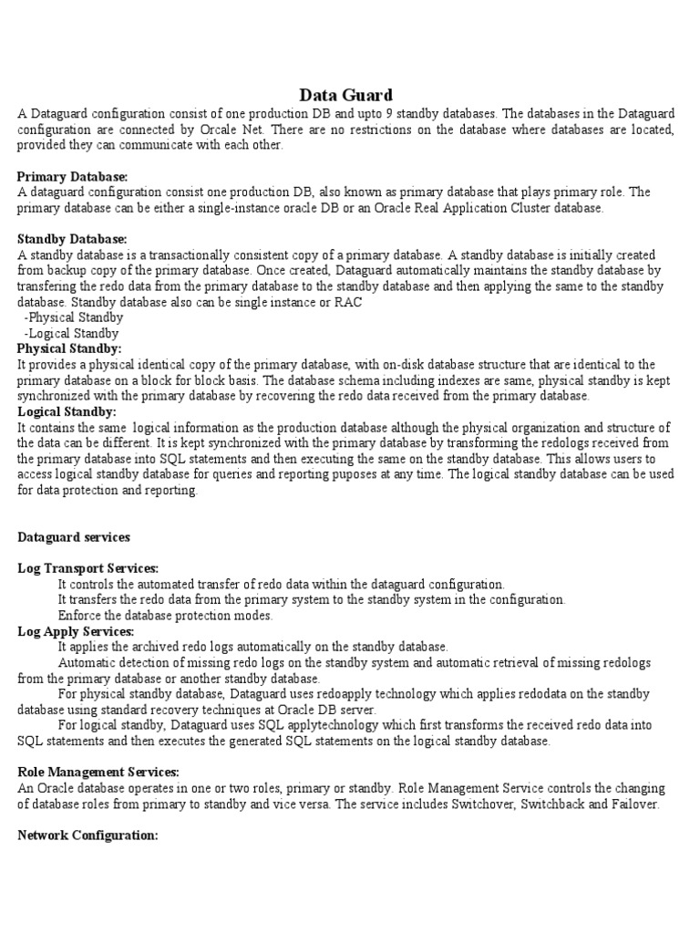 Data Guard Configuration Pdf Information Technology Databases 