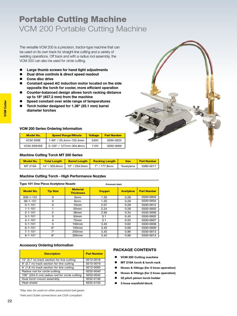 Portable Cutting Machine VCM 200 Portable Cutting Machine: Type 101 One ...