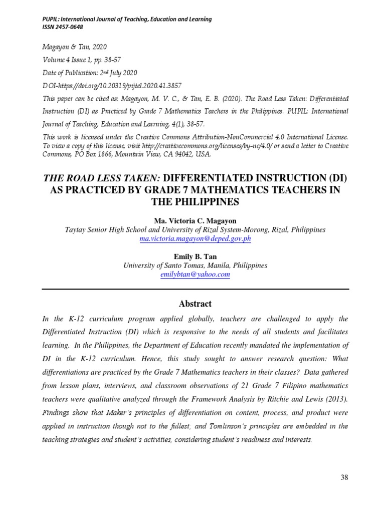 The Road Less Taken Differentiated Instruction (Di) As Practiced by ...