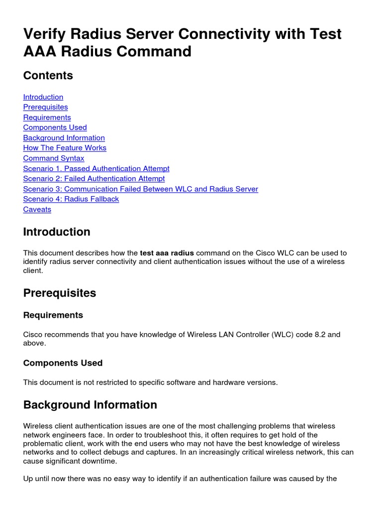 Verify Radius Server Connectivity With Test AAA Radius Command | PDF ...