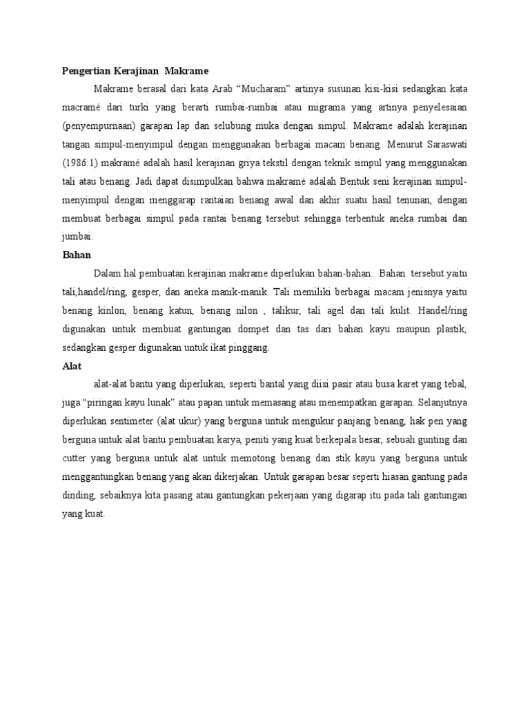 Pengertian dan Jenis Kerajinan Makrame | PDF