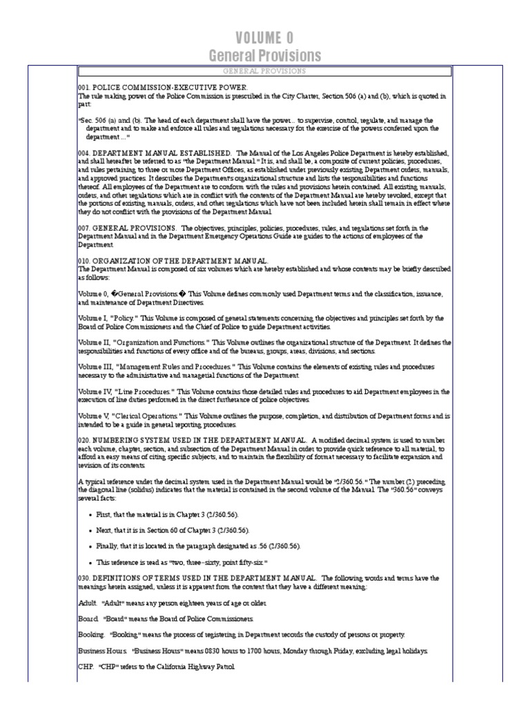 LAPD - Manual - Vol 0 PDF | PDF | California Highway Patrol | Los ...