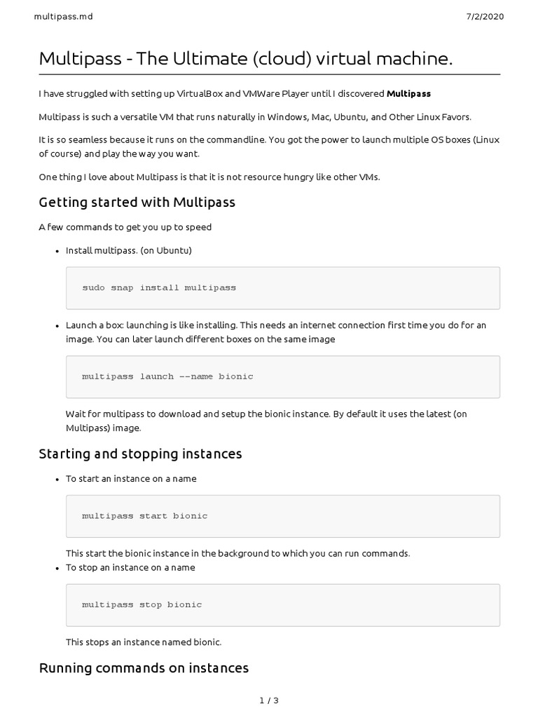Multipass - The Ultimate (Cloud) Virtual Machine.: Getting Started With Multipass | PDF ...