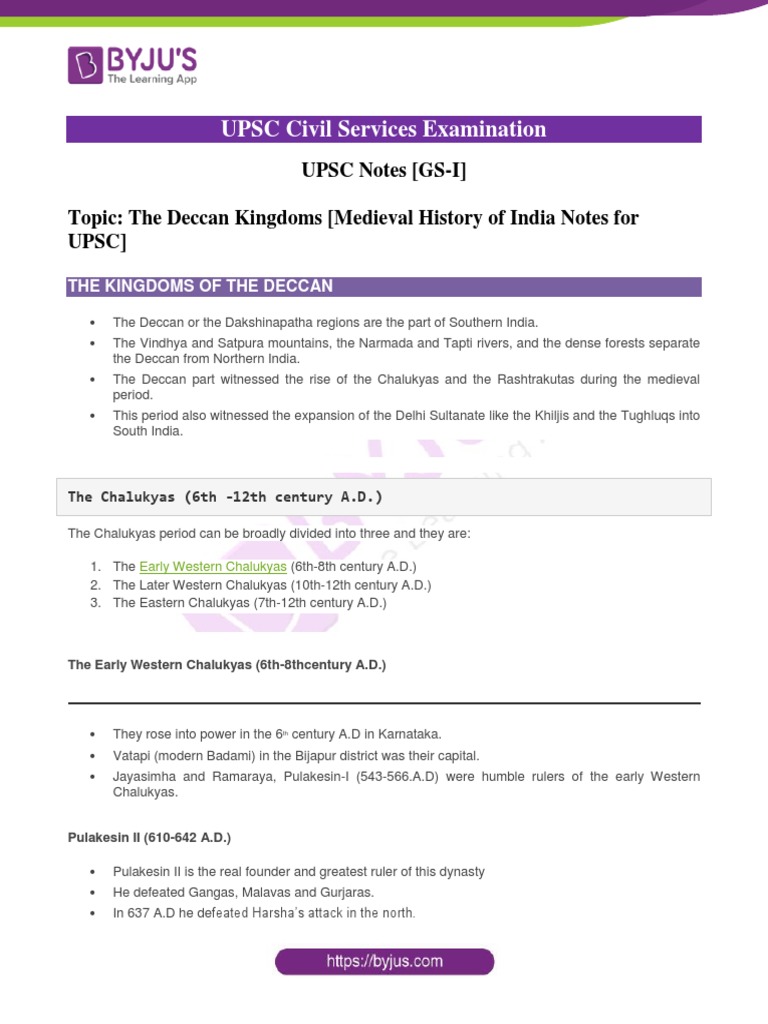 The Deccan Kingdoms Medieval History of India Notes For UPSC | PDF ...