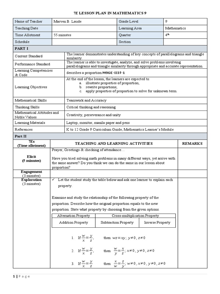 7E Lesson Plan in Mathematics 9: M9Ge-Iiif-1 | PDF | Lesson Plan | Learning