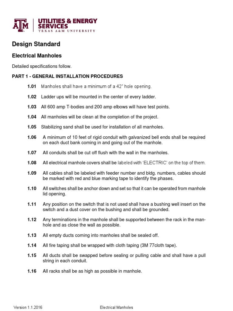 Design Standard: Electrical Manholes | Download Free PDF | Duct (Flow ...