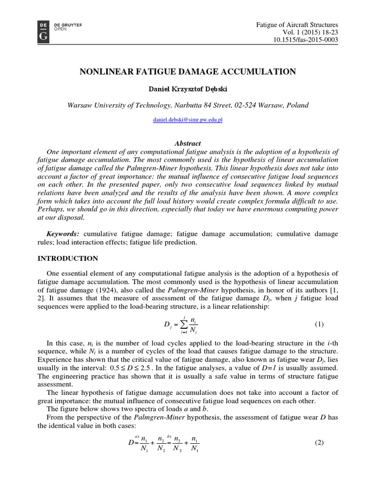 Fatigue of Aircraft Structures) Nonlinear Fatigue Damage Accumulation ...