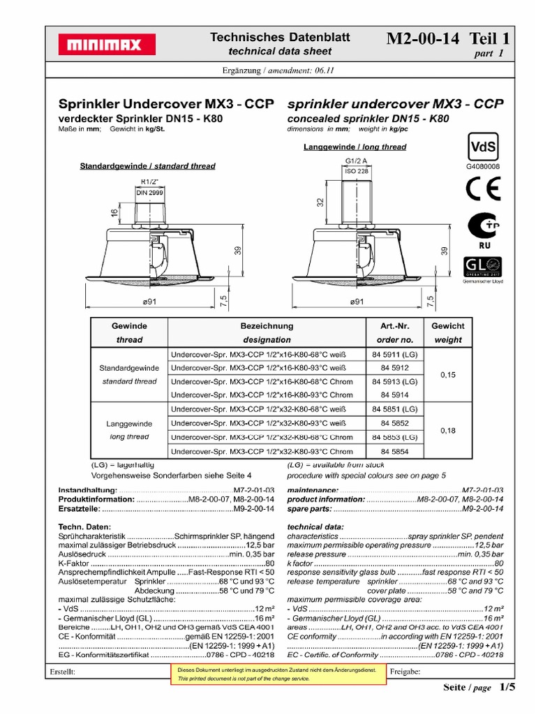 Minimax Sprinkler Concealed MX3 PDF | PDF