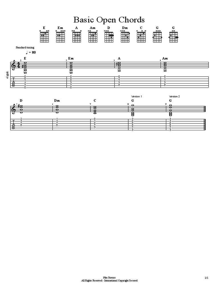 Basic Open Chords | PDF | Music Theory | Elements Of Music