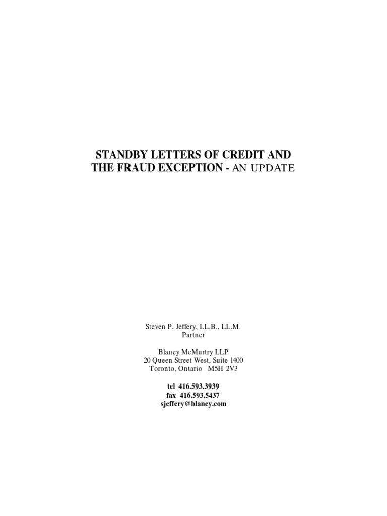 Standby Letters of Credit and The Fraud Exception - An Update | PDF ...