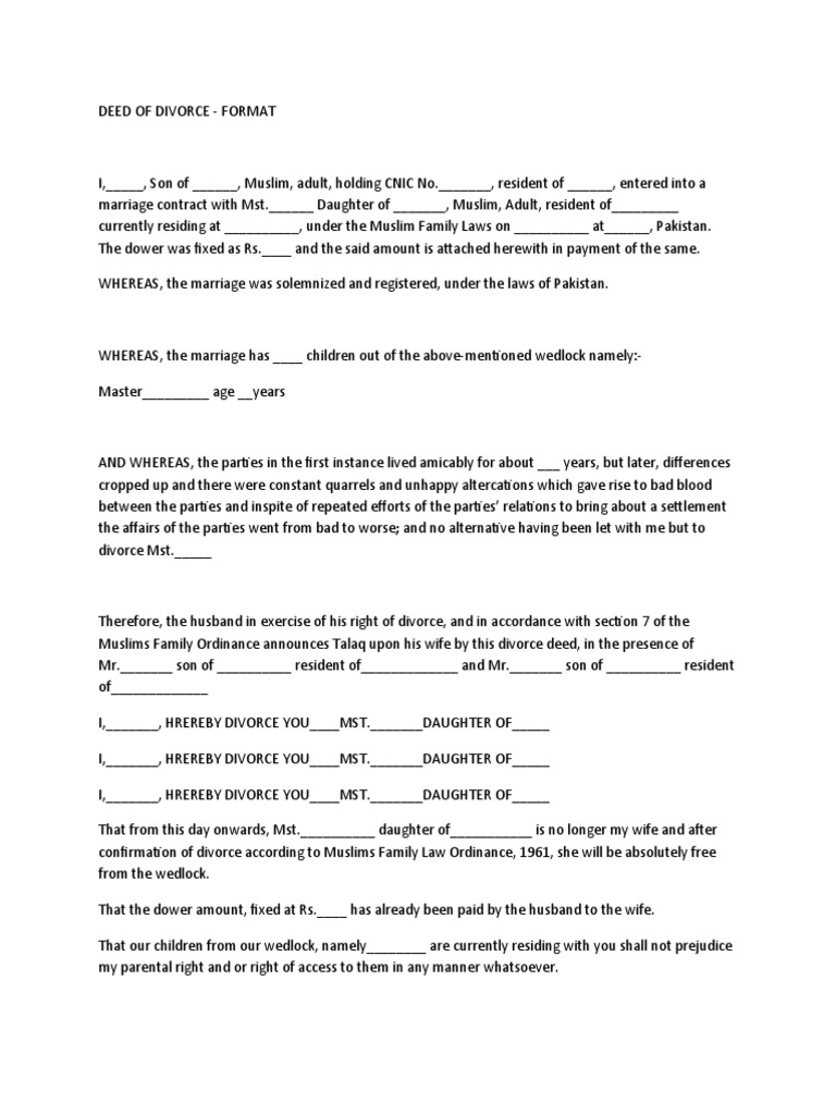 57.deed of Divorce - Format | PDF