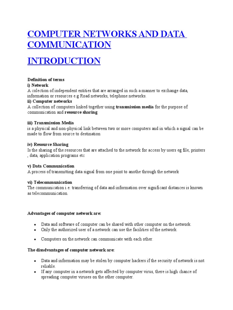 Computer Networks and Data Communication: Definition of Terms I ...