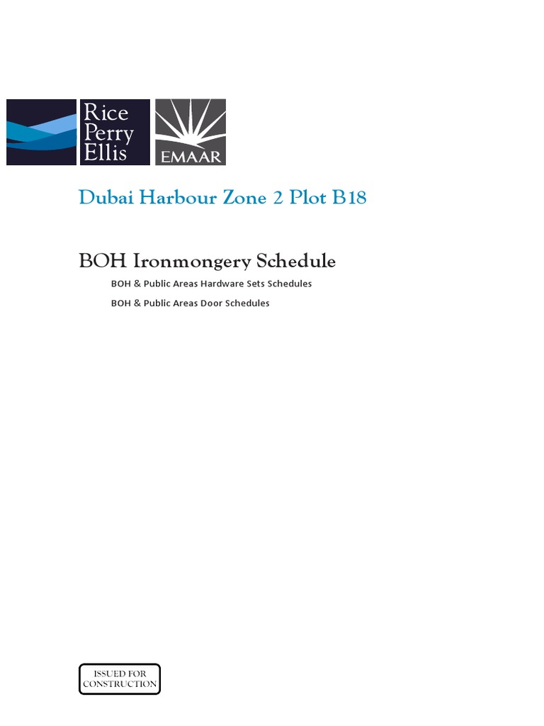 BOH Ironmongery Schedule - IFC (Rev. 0) PDF | PDF | Door | Access Control