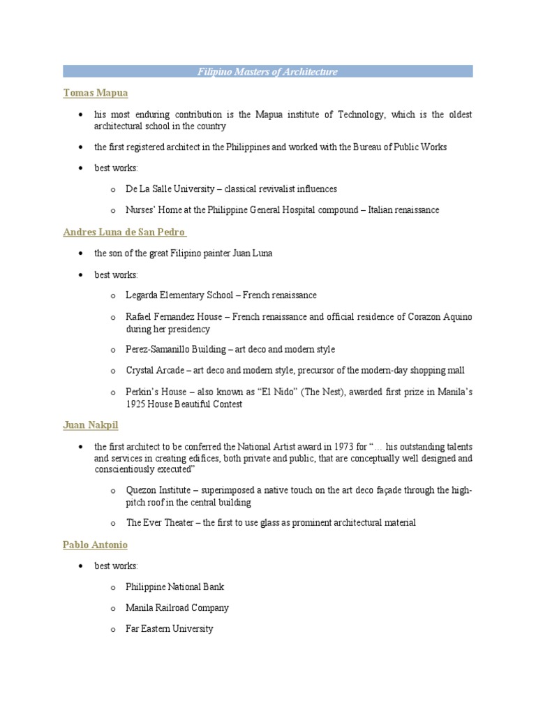 Filipino Masters of Architecture | PDF | Manila | Philippines